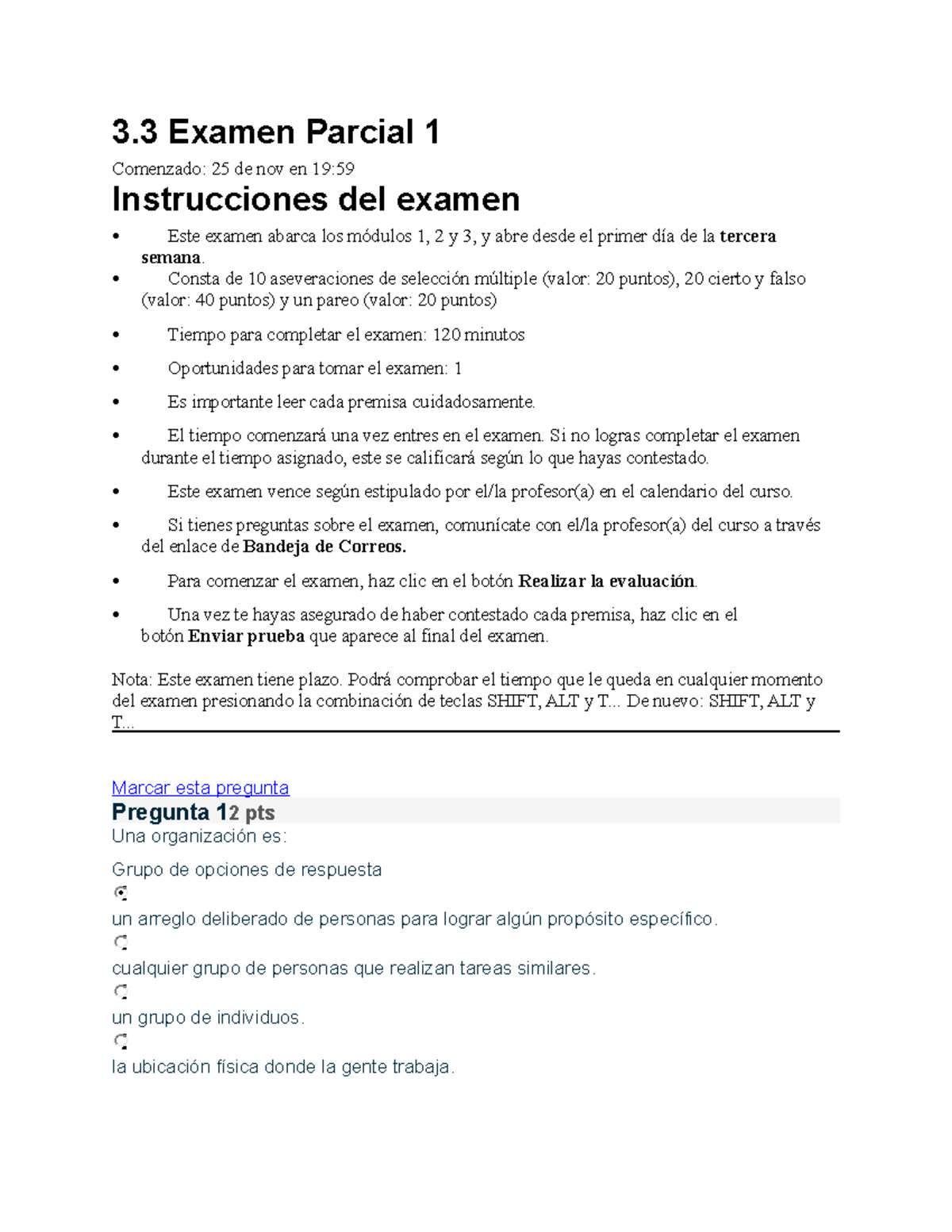 BAUD 2000 Examen parcial 3.3 (80 -80) - 3 Examen Parcial 1 Comenzado ...