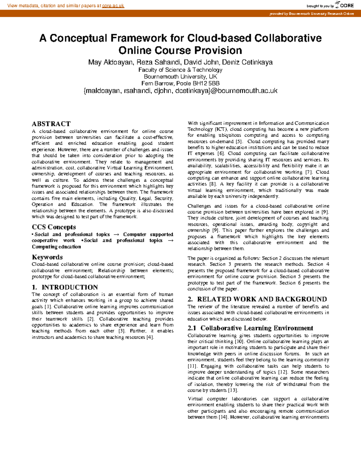 A Conceptual Framework for Cloud-based Collaborative Online - ac ...