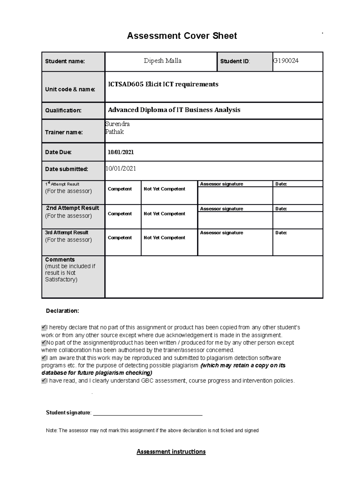 Dipesh Malla(G190024) Ictsad 605 Elicit ICT requirements Assessment Kit - Assessment Cover Sheet ...