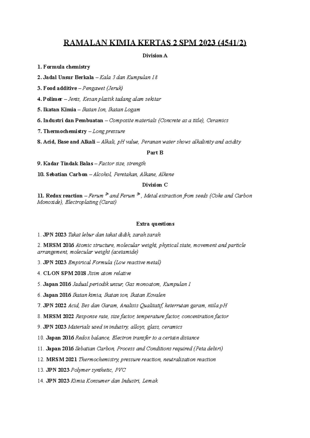Ramalan Kimia Kertas 2 SPM 2023 - RAMALAN KIMIA KERTAS 2 SPM 2023 (4541 ...