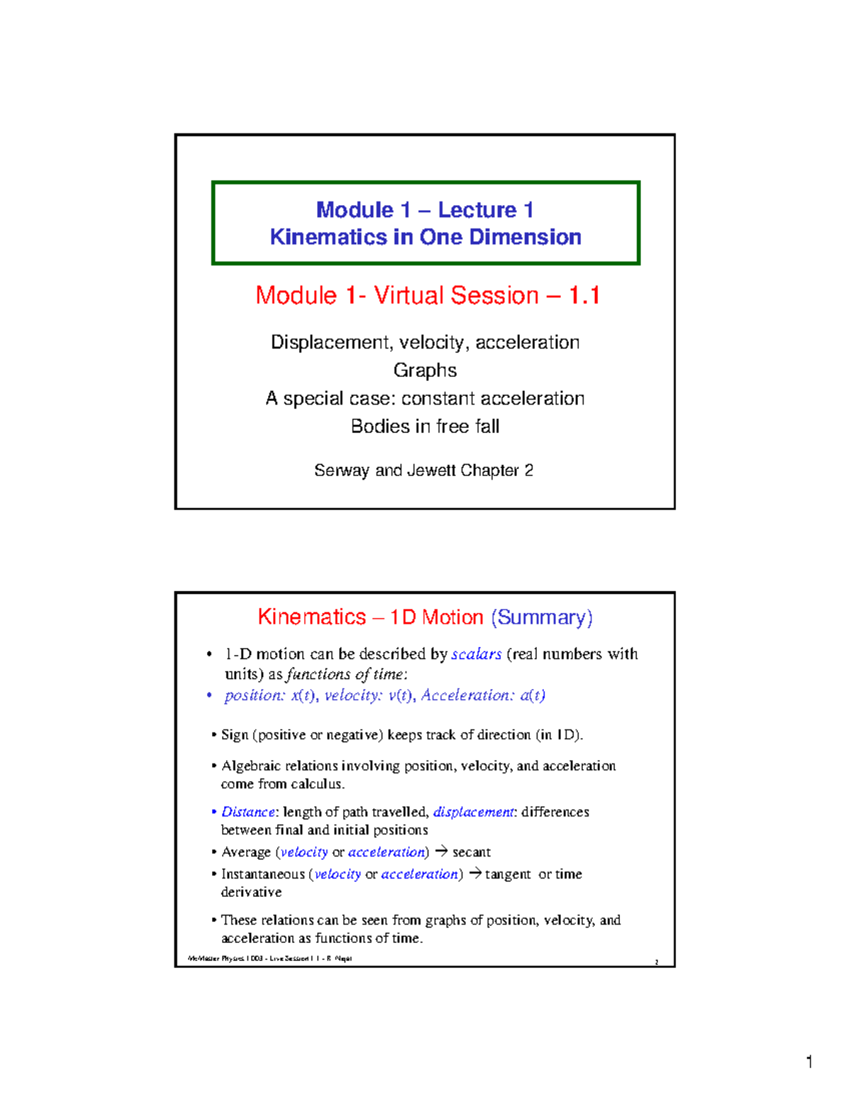 Module-1-LS1-Kinematics-1D-(M1-L1)-Live Session -1 - Module 1 – Lecture ...