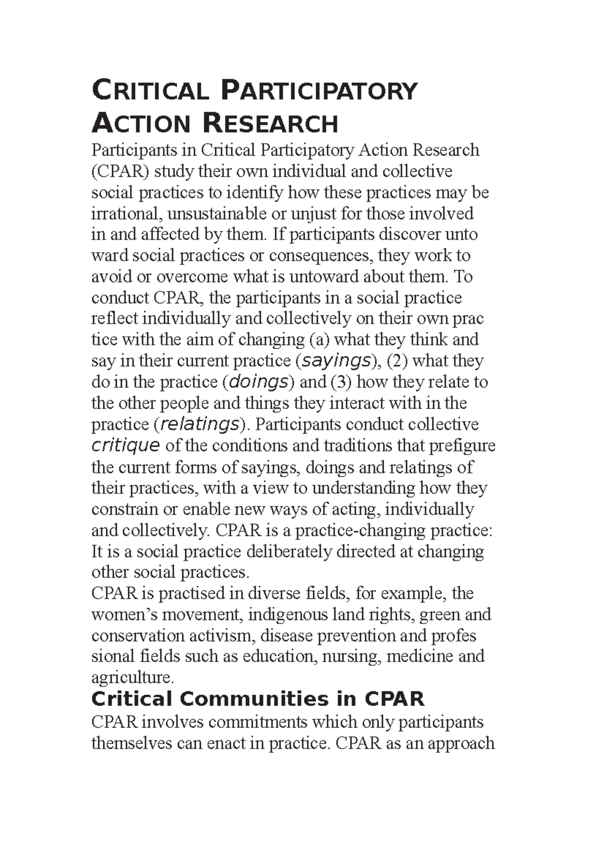 Critical Participatory Action Research - If participants discover unto ...