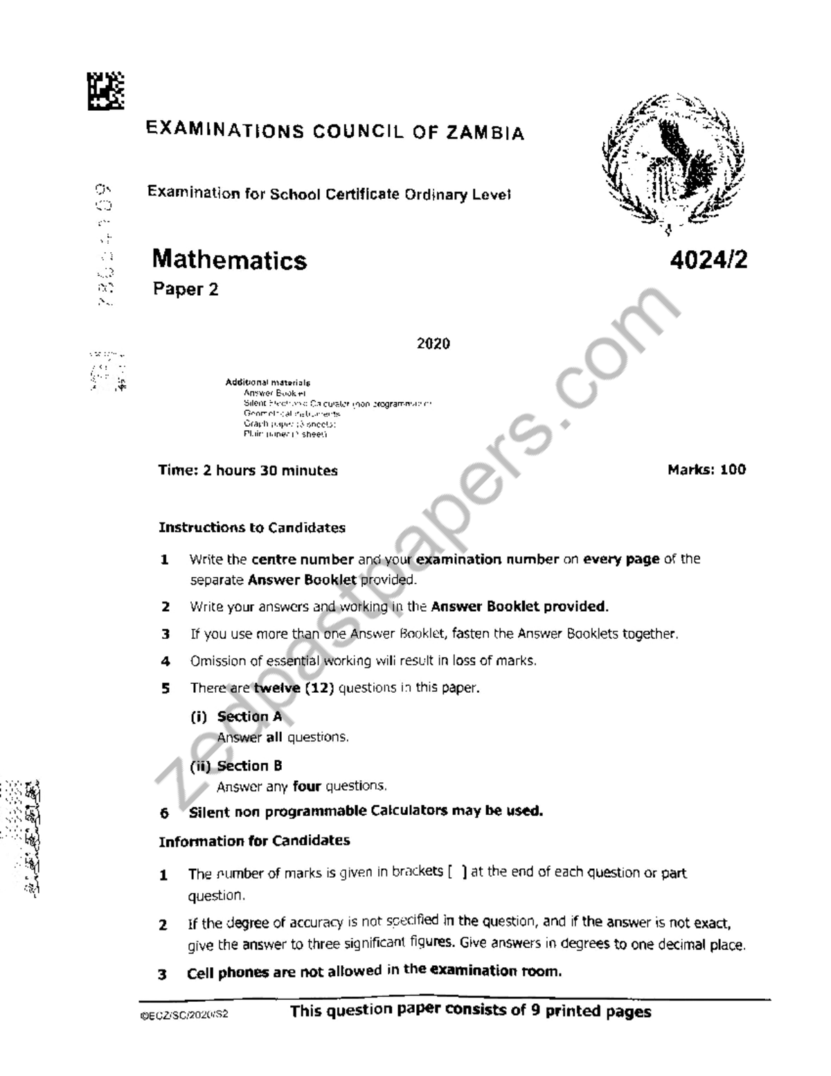 G12 Maths Paper P2 2020 - Introduction to general Mathematics - Studocu