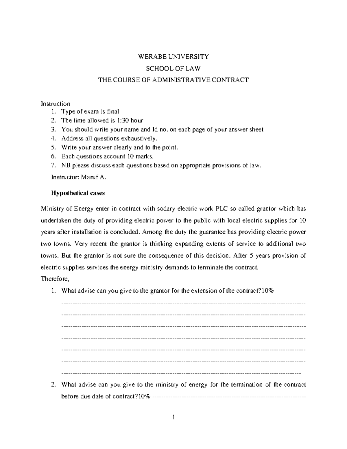 4 5838976217499307145 - 1 WERABE UNIVERSITY SCHOOL OF LAW THE COURSE OF ...