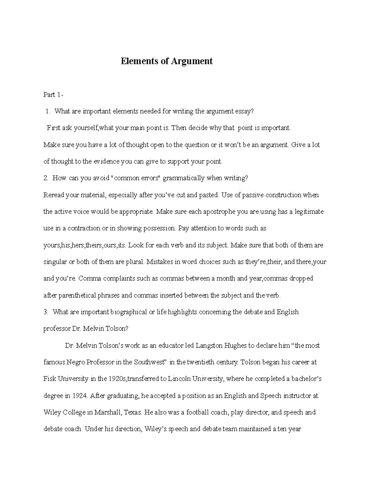 Elements of Argument - Elements of Argument Part 1- 1. What are ...