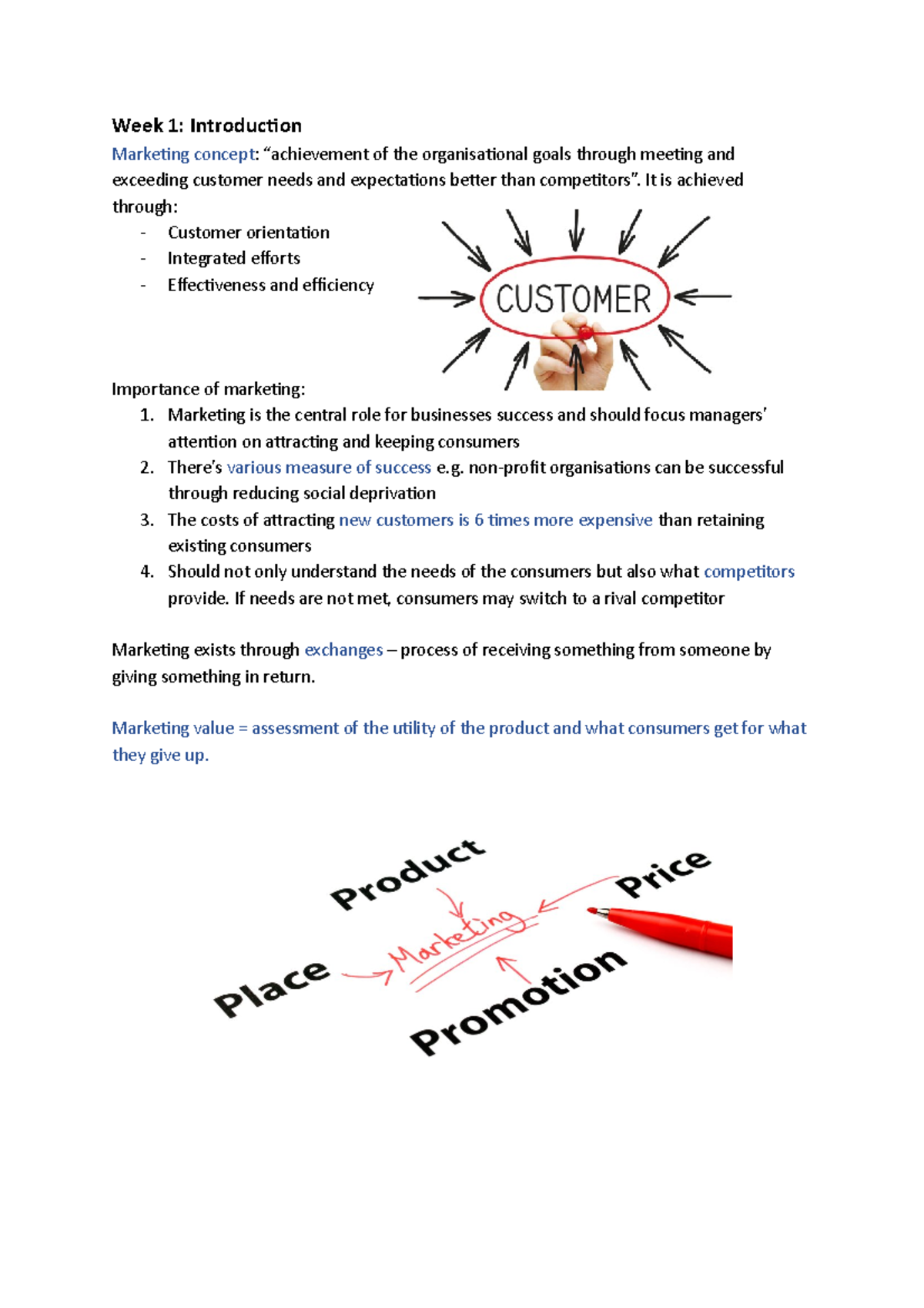 The marketing mix notes - Week 1: Introduction Marketing concept ...