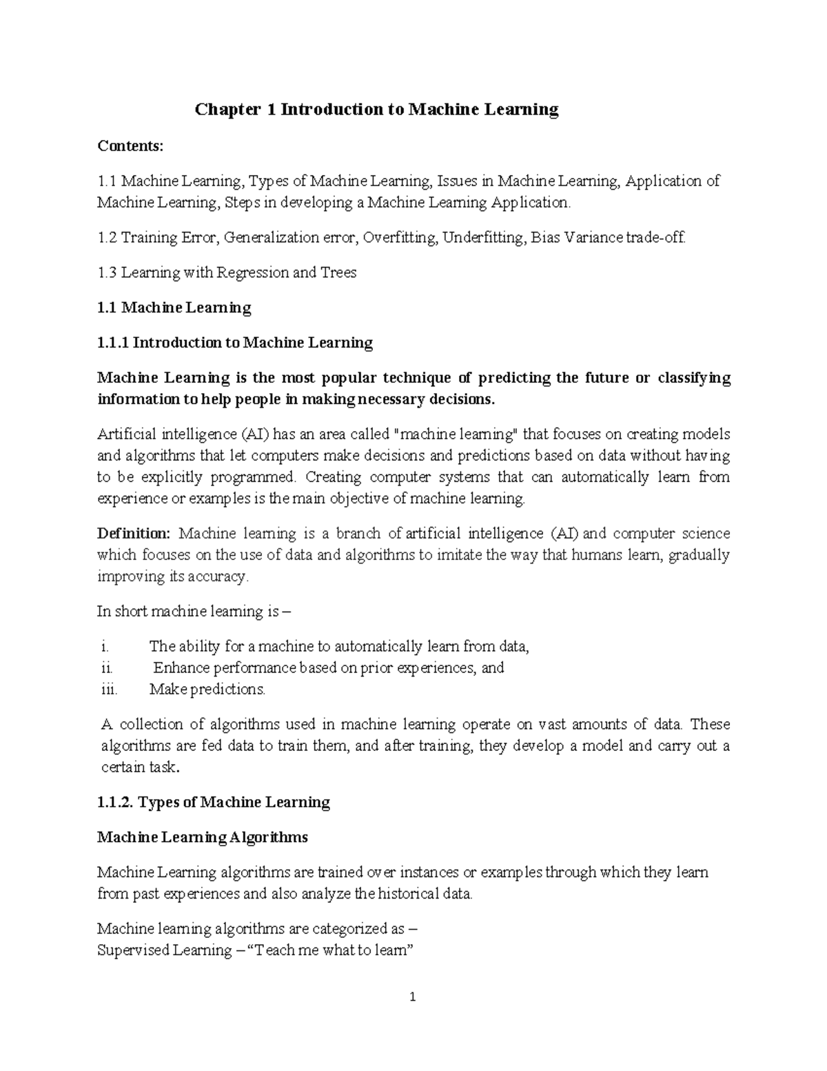 Lecture-1 - kasdad - Chapter 1 Introduction to Machine Learning ...