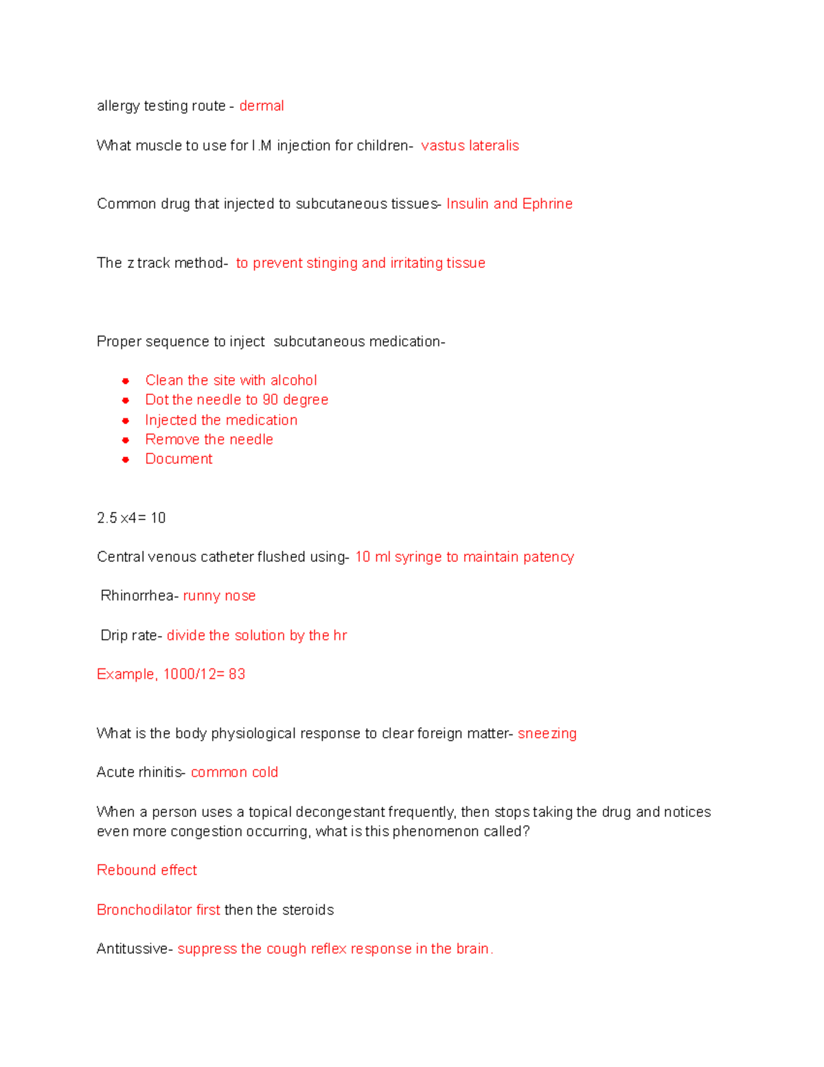 Pharmacology exam 3 review . - allergy testing route - dermal What ...