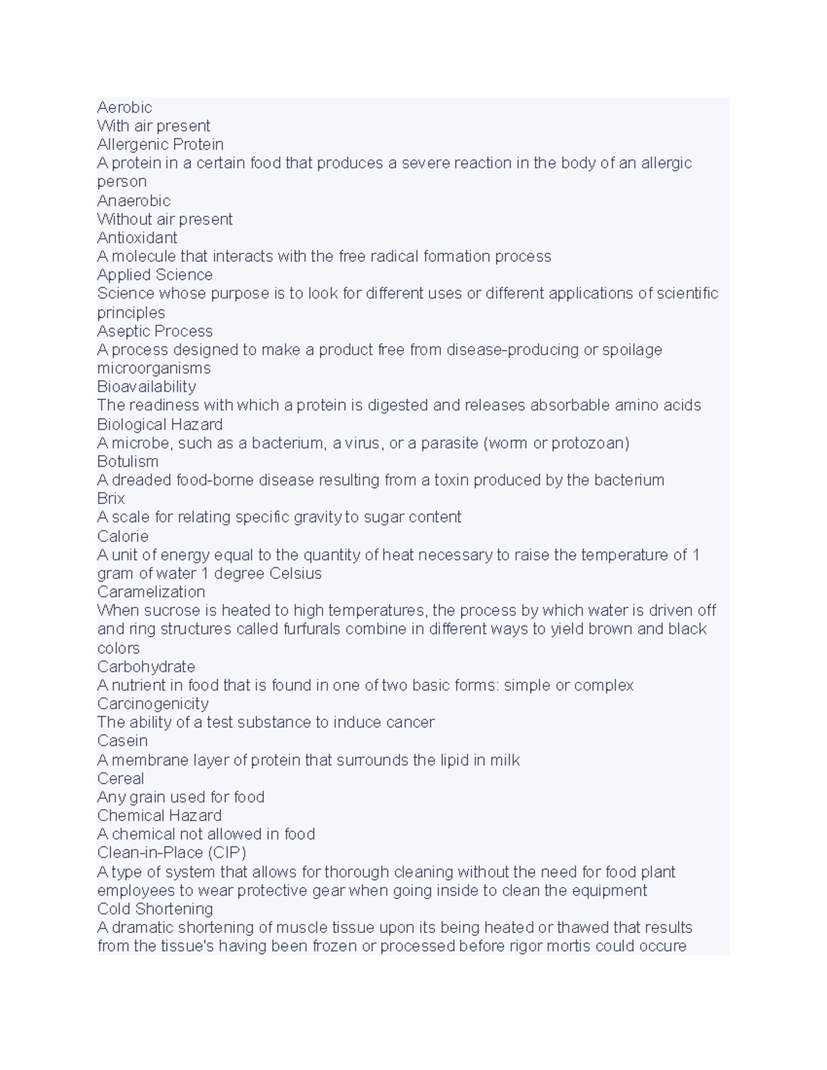 FST - Food science study guide - Aerobic With air present Allergenic ...