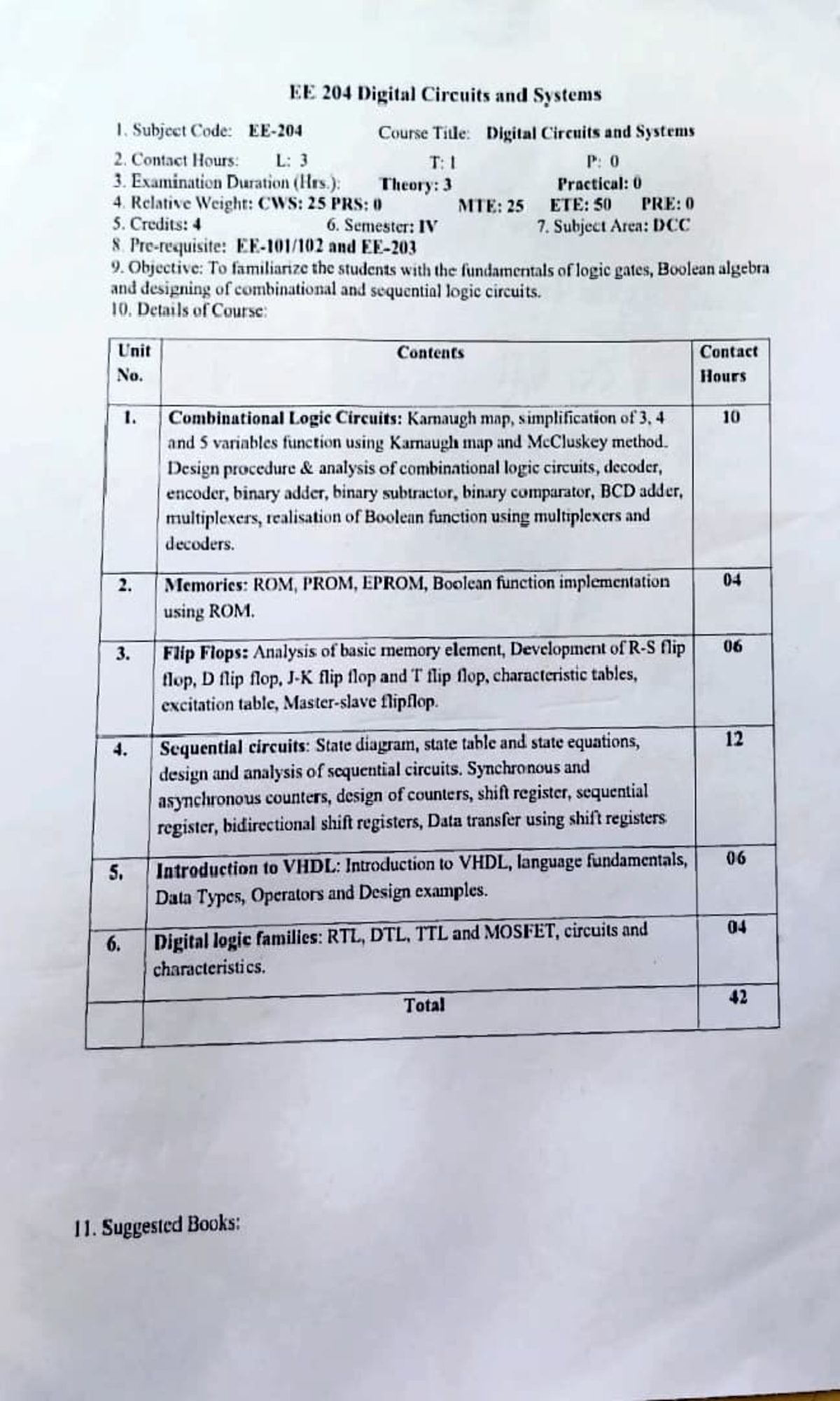 DCS syllabus - EE 204 Digital Circuits and Systems 1. Subject Code: EE-204 Course Tile: Digital ...