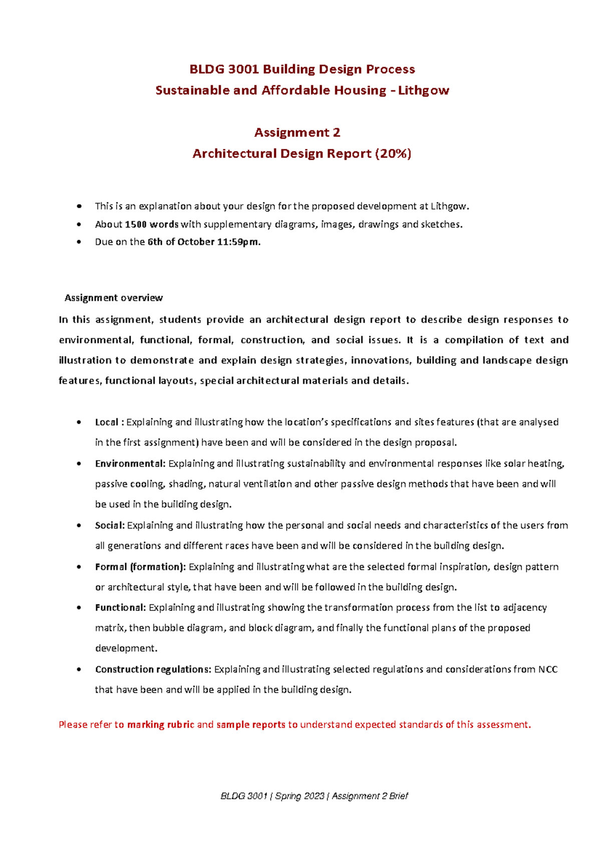 MS Assignment 2 (Report) brief - BLDG 3001 | Spring 2023 | Assignment 2 ...