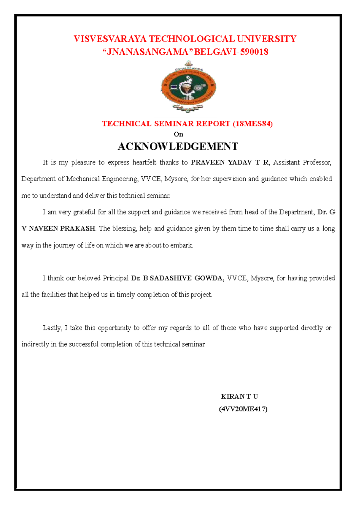 Technical report - VISVESVARAYA TECHNOLOGICAL UNIVERSITY “JNANASANGAMA ...