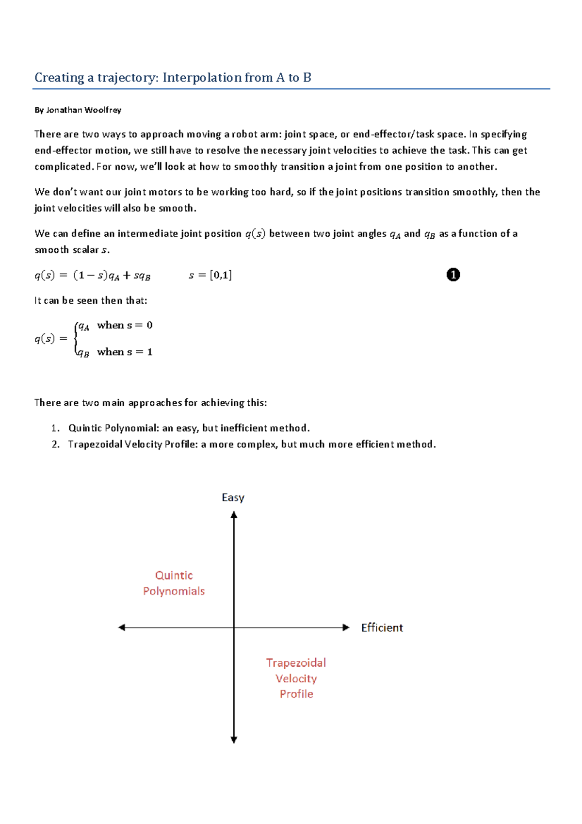 Lab 4 - Trajectory Interpolation Reference Guide - Creating a trajectory: Interpolation from A ...