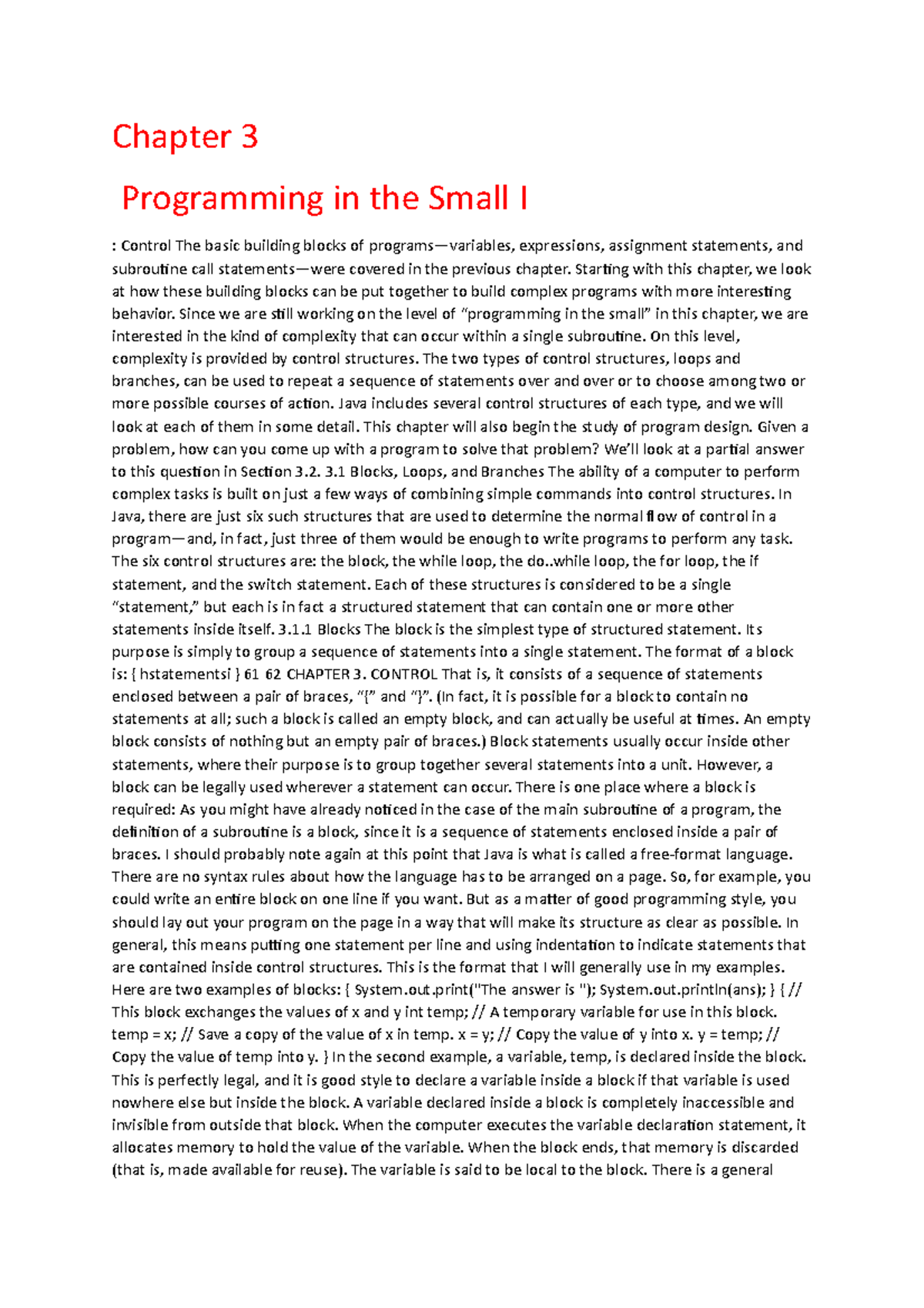 Java notes 2 - Chapter 3 Programming in the Small I : Control The basic ...