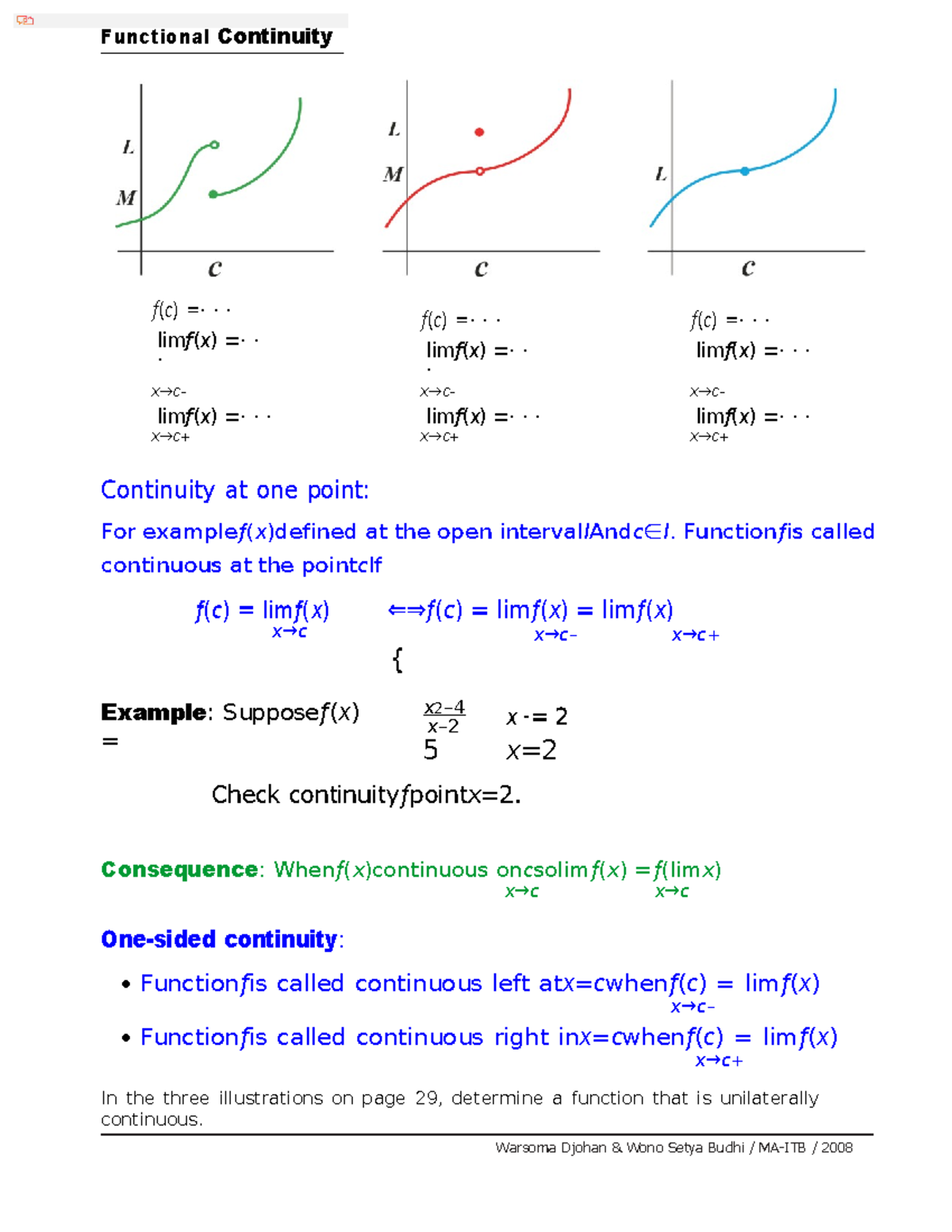 Functional Continuity - Warsoma Djohan & Wono Setya Budhi / MA-ITB / 2008 Functional Continuity ...