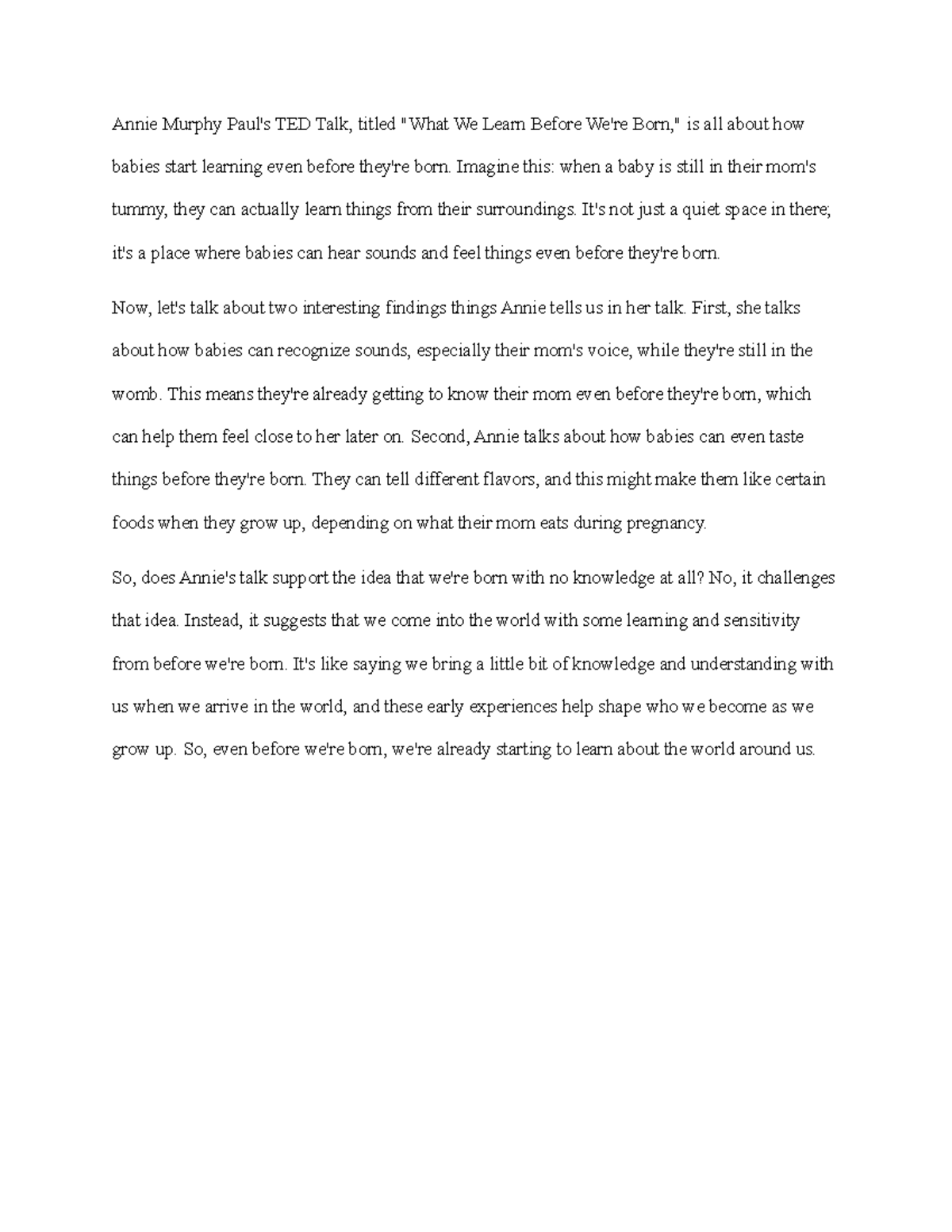 Extra credit - Annie Murphy Paul's TED Talk, titled "What We Learn ...