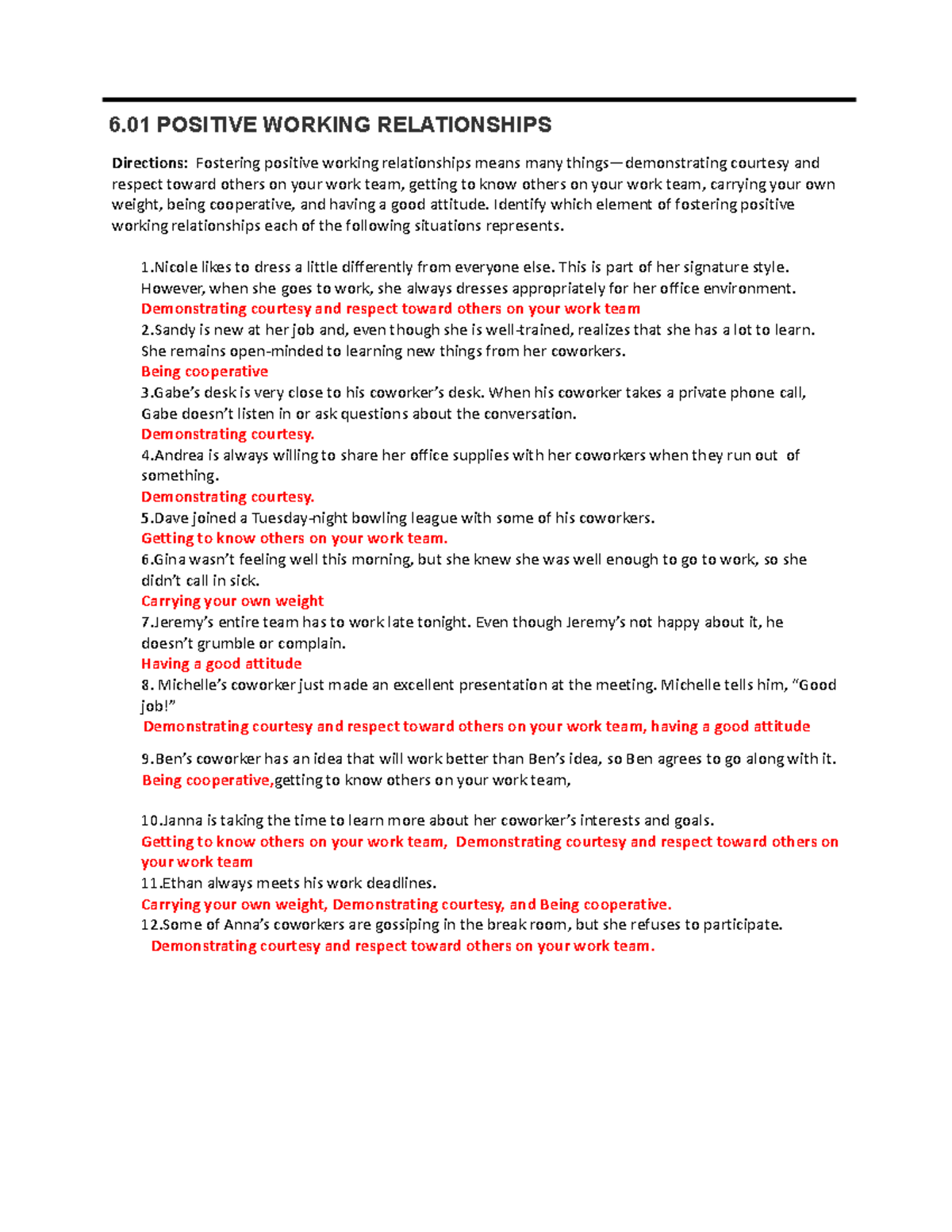 Copy of 6.01 Positive Relationships - 6 POSITIVE WORKING RELATIONSHIPS ...