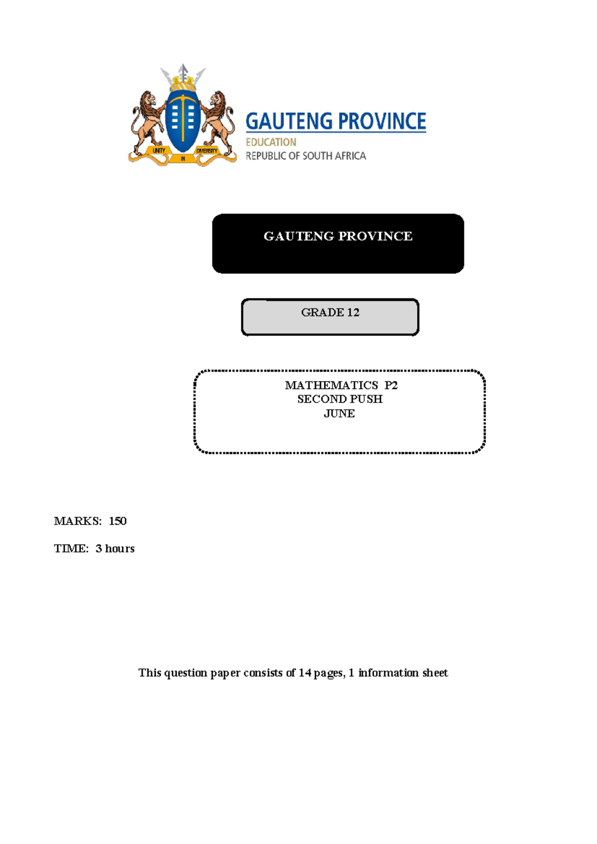 Mathematics P2 Grade 12 Pre June Examination Eng - ####### MARKS: 150 ...