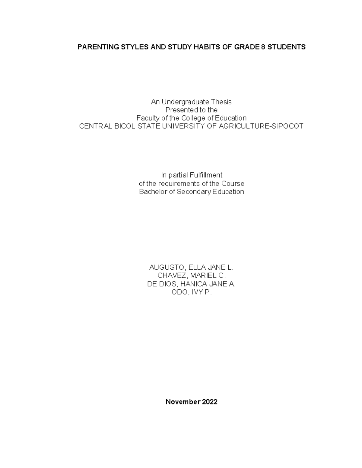 Parenting Styles and Study Habits of Students - PARENTING STYLES AND ...