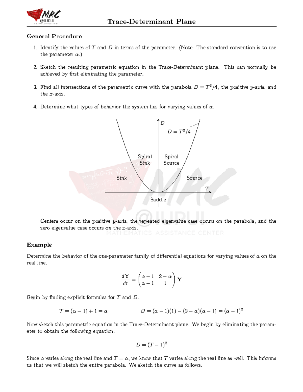 266 Trace Determinant Plane Trace Determinant Plane General Procedure Identify The Values Of T