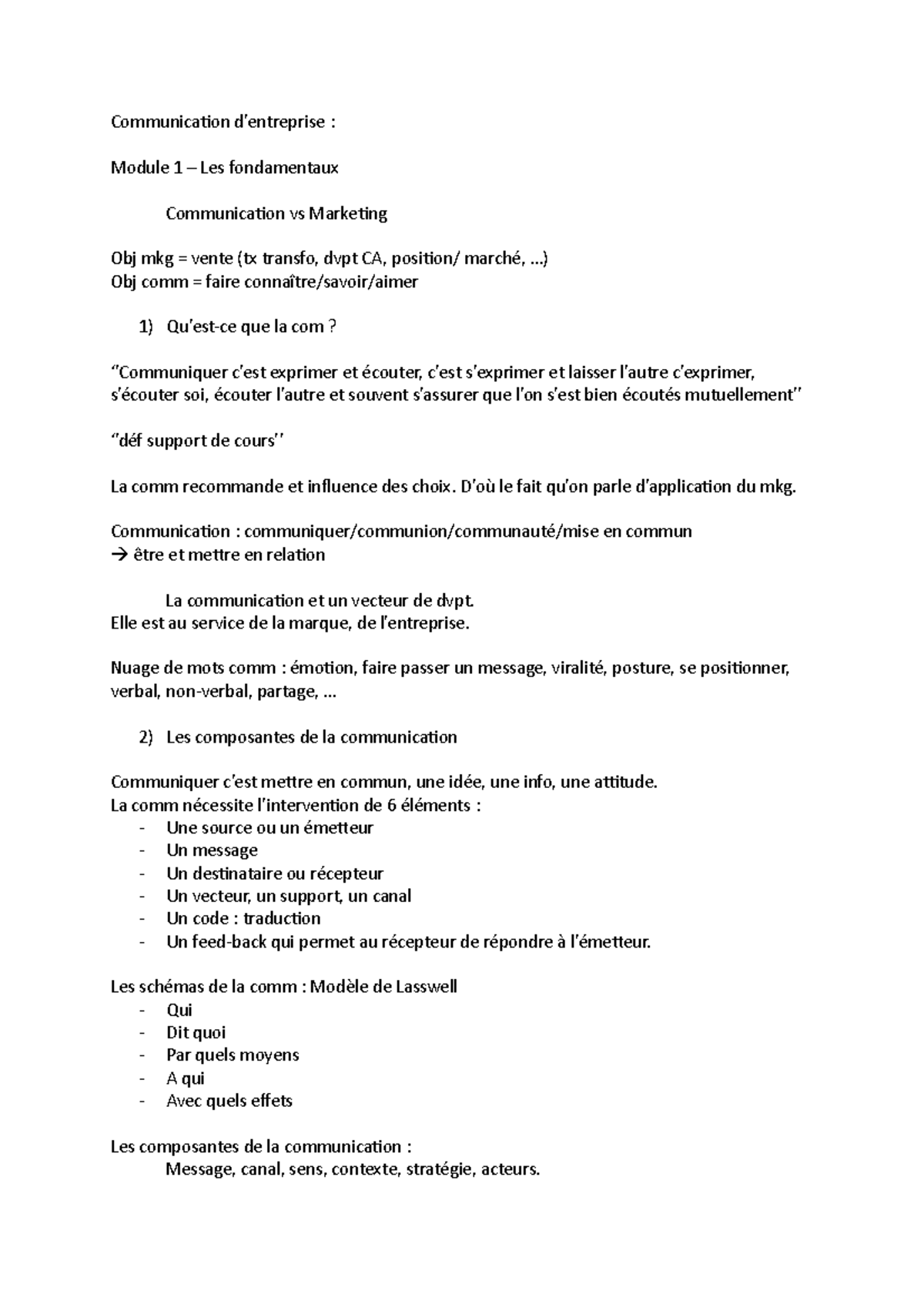 Communication cours - Communication d’entreprise : Module 1 – Les ...