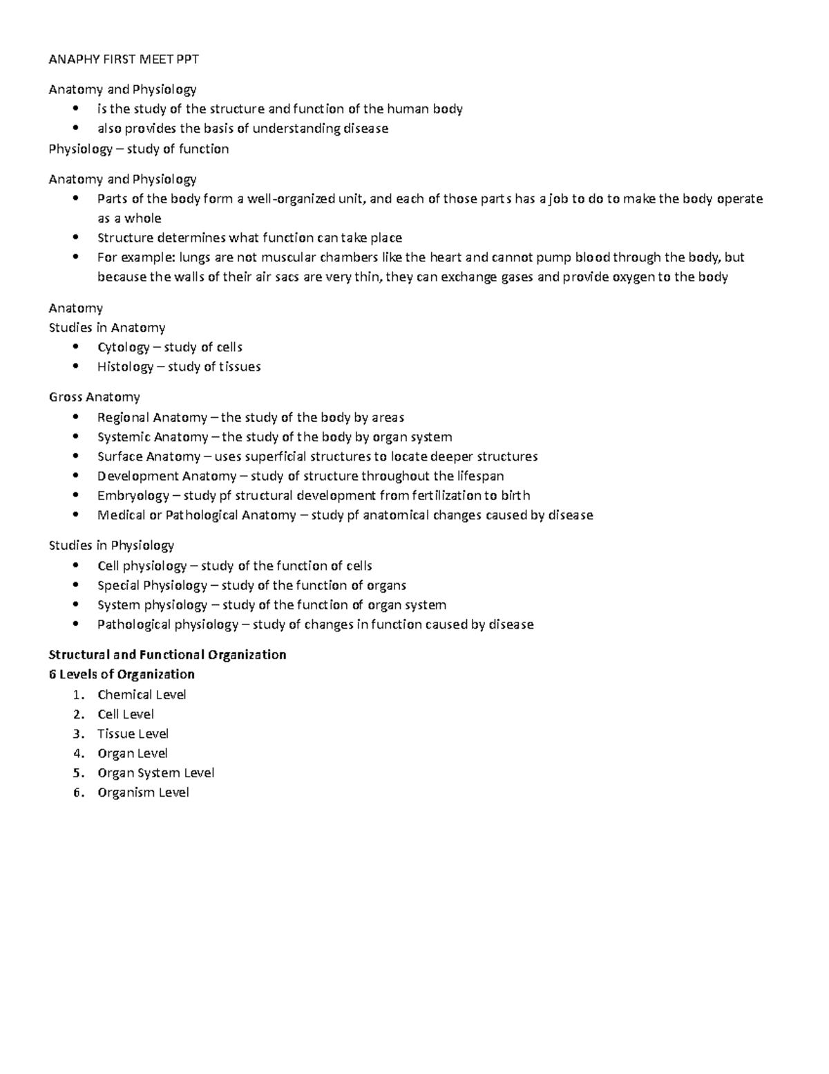 Anaphy First MEET PPT - lecture notes - ANAPHY FIRST MEET PPT Anatomy ...