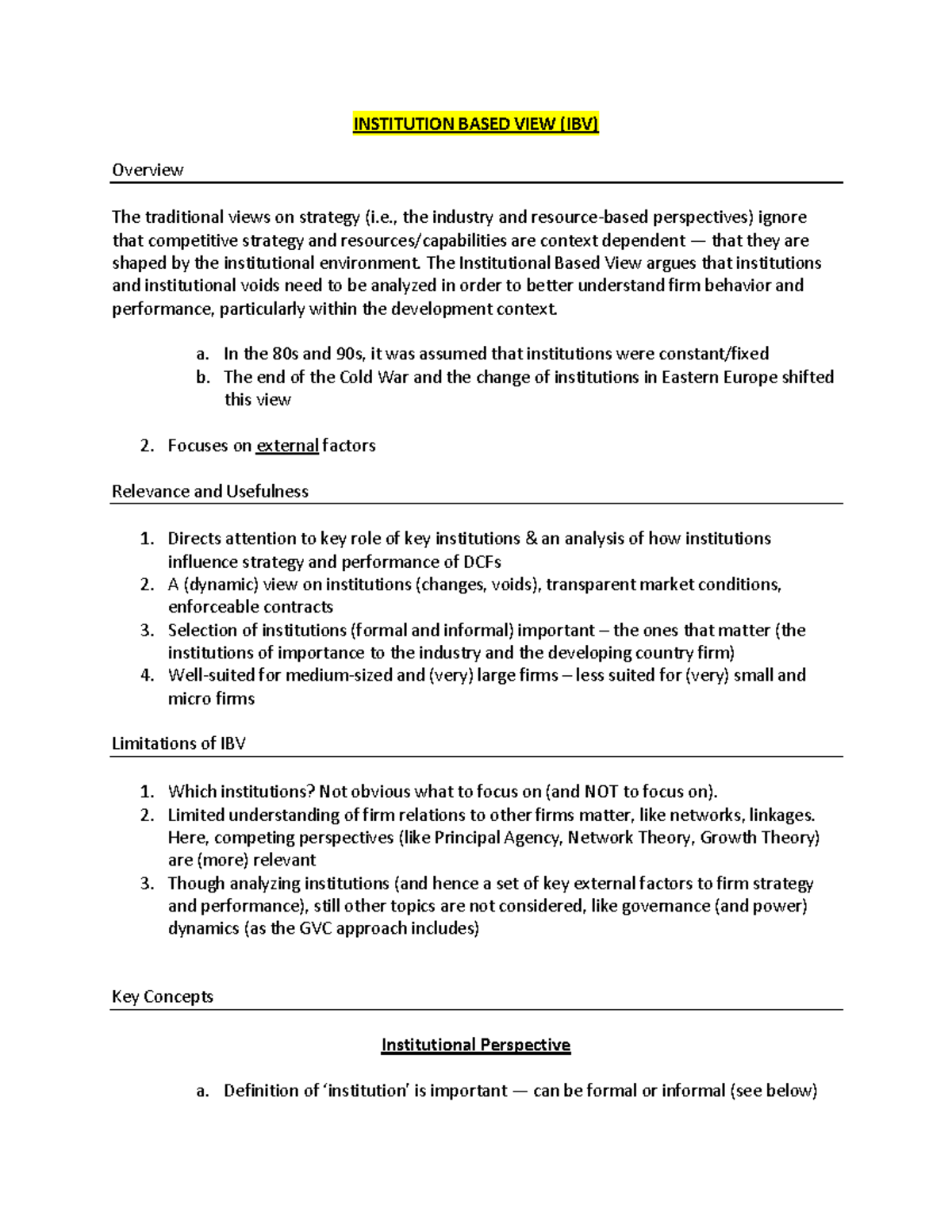 IBV Overview - INSTITUTION BASED VIEW (IBV) Overview The traditional ...