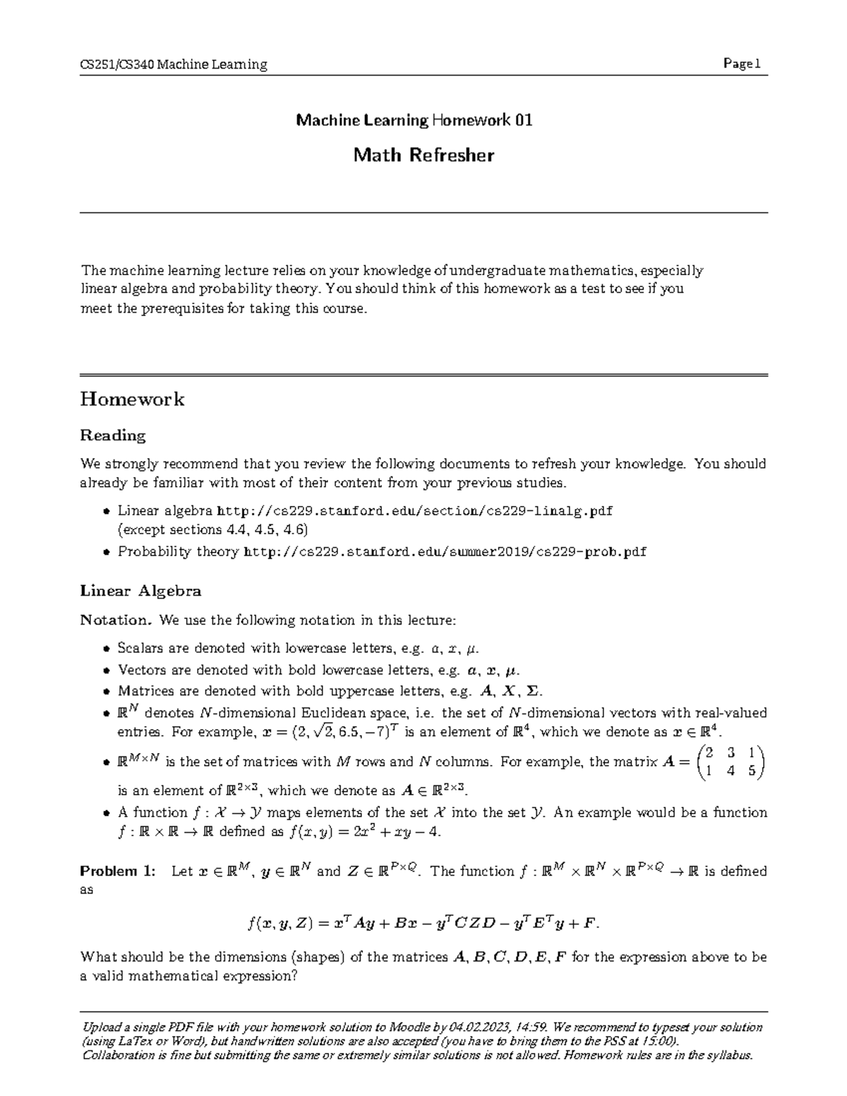 HW01 - Math Refresher - HW for DS - Math Refresher Homework Reading We ...