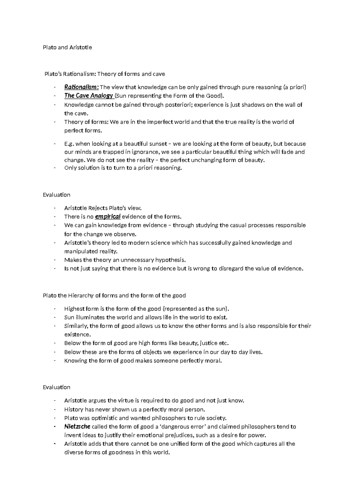 Plato and Aristotle - Plato and Aristotle Plato’s Rationalism: Theory ...