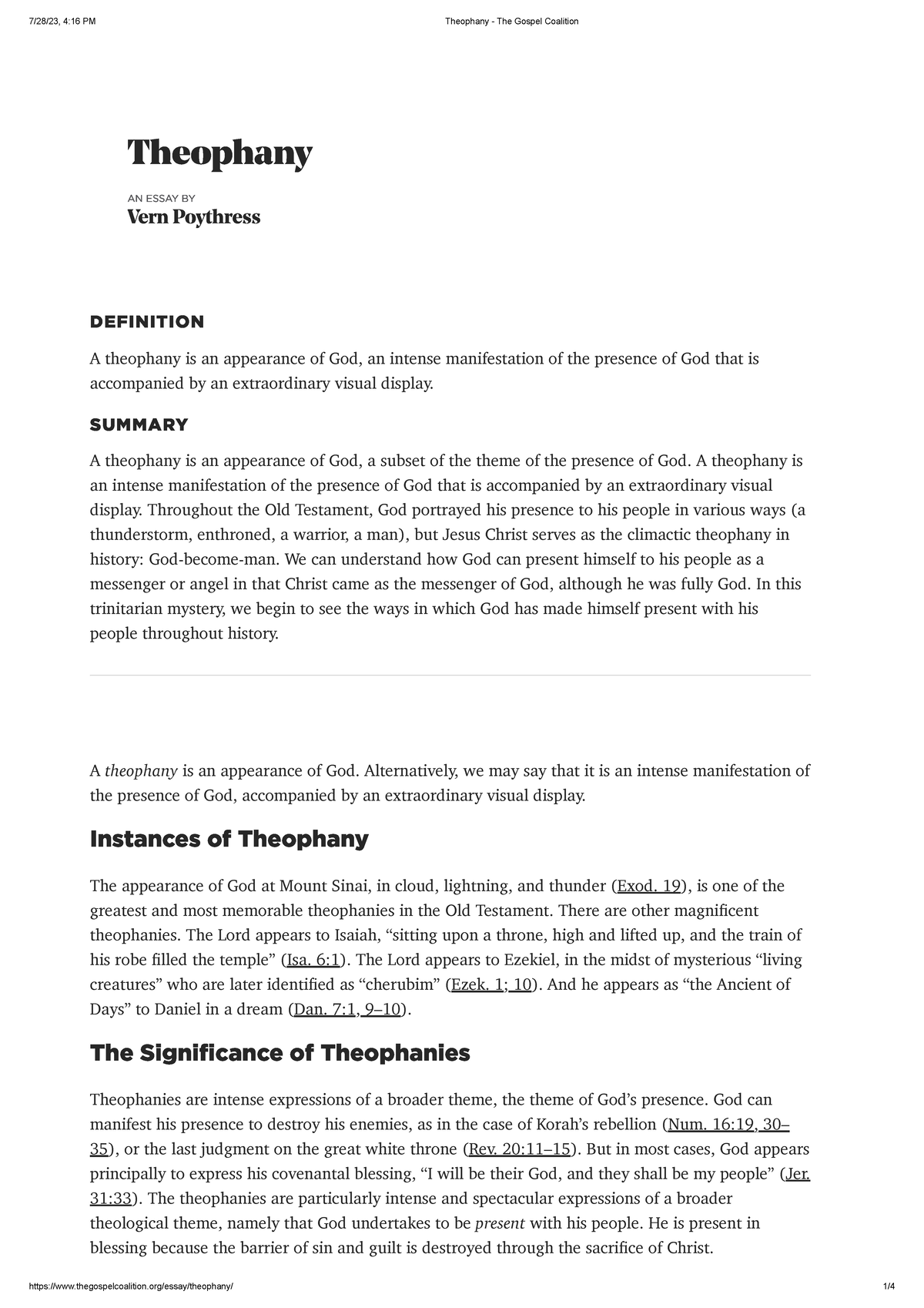 Theophany - The Gospel Coalition - Theophany AN ESSAY BY Vern Poythress ...
