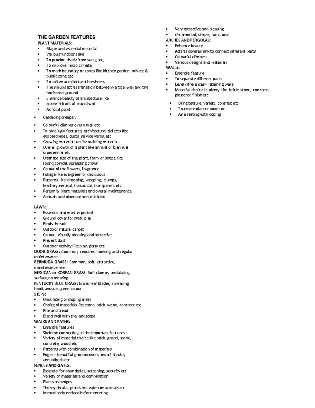 U3 part 1 Landscape-notes - THE GARDEN FEATURES PLANT MATERIALS: Major ...