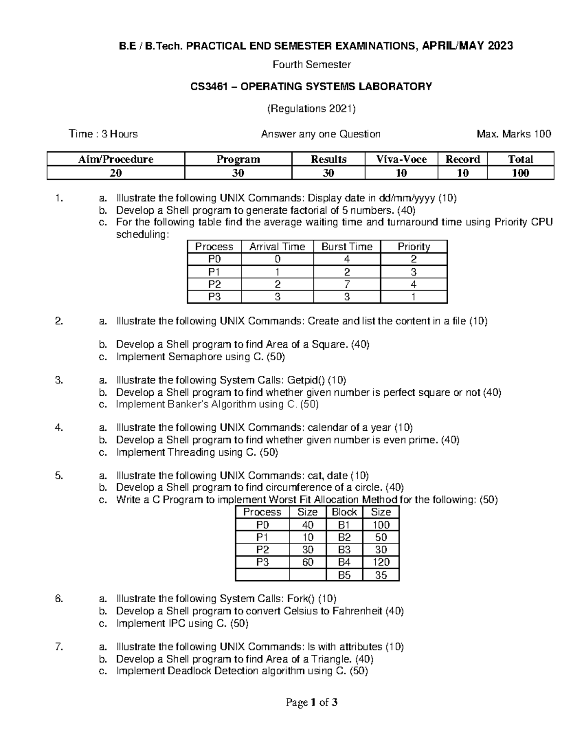 CS3461 SET 4 - set4 - Page 1 of 3 B / B. PRACTICAL END SEMESTER ...