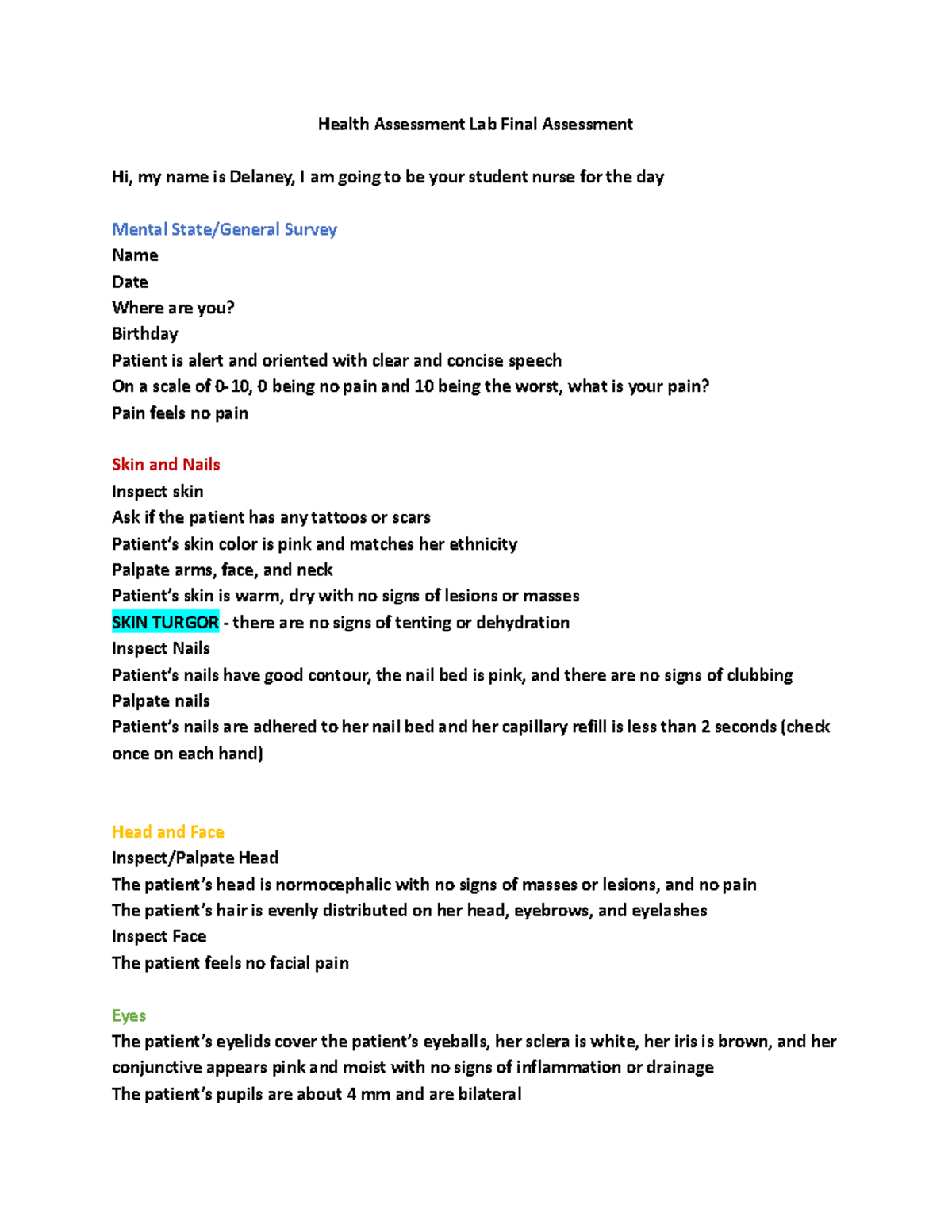 Health Assessment Lab Final Assessment - Studocu