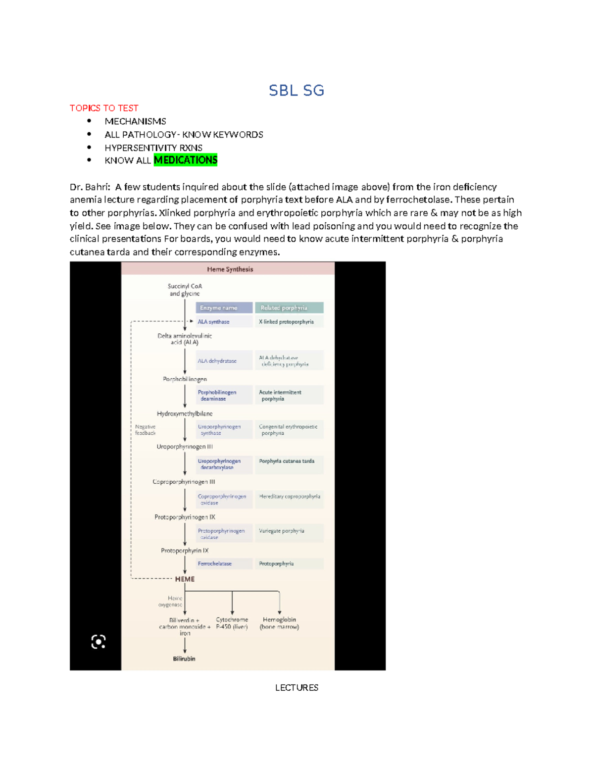 SBL SG - study guide - SBL SG TOPICS TO TEST MECHANISMS ALL PATHOLOGY ...
