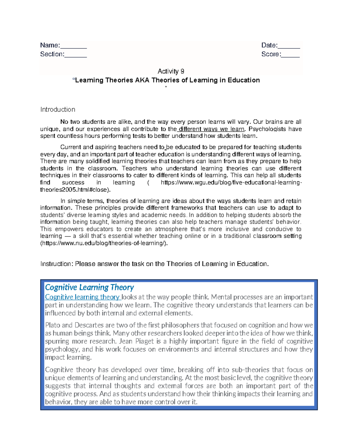 Activity-9 - a module or guide for 1st year - Name: _______ Date ...