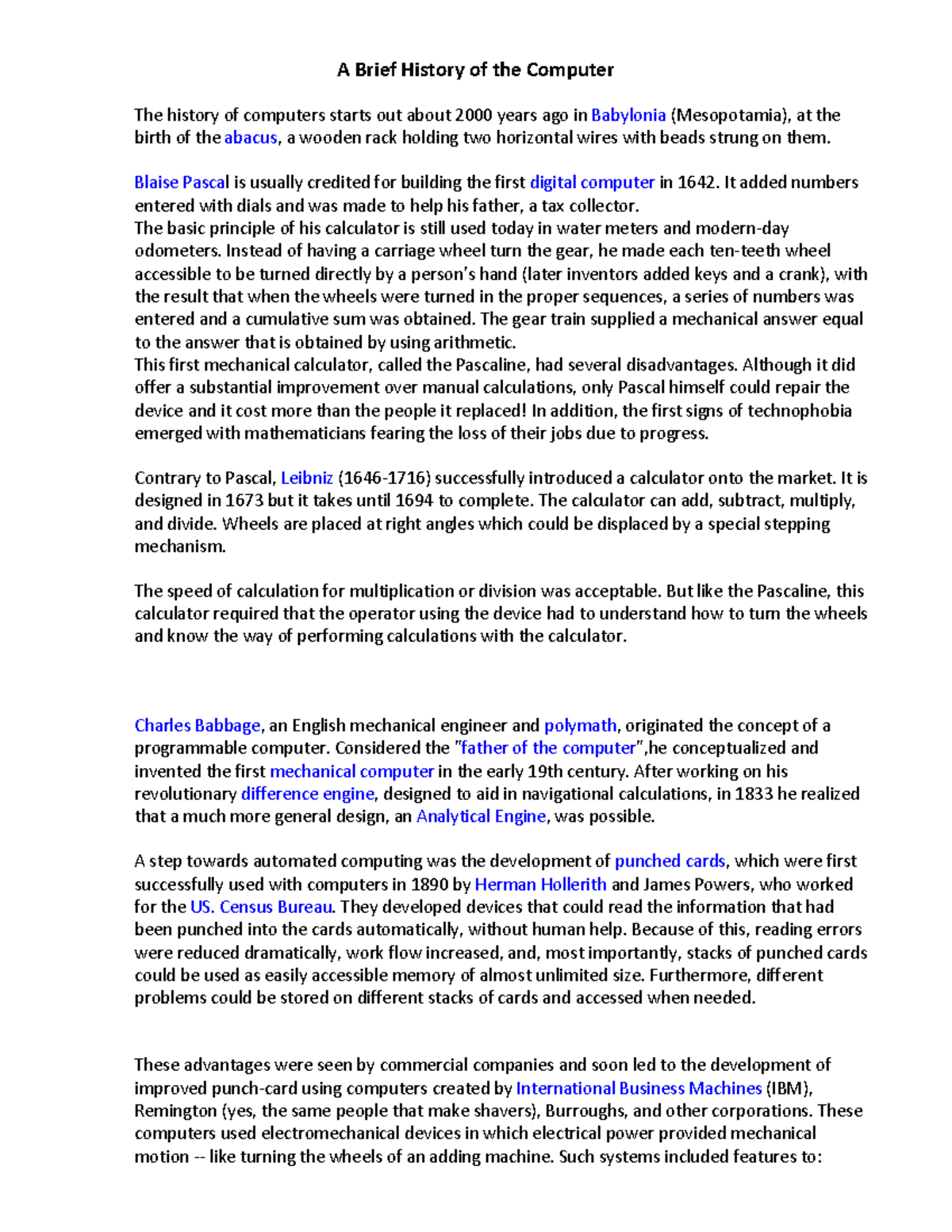A Brief History OF THE Computer A Brief History Of The Computer The