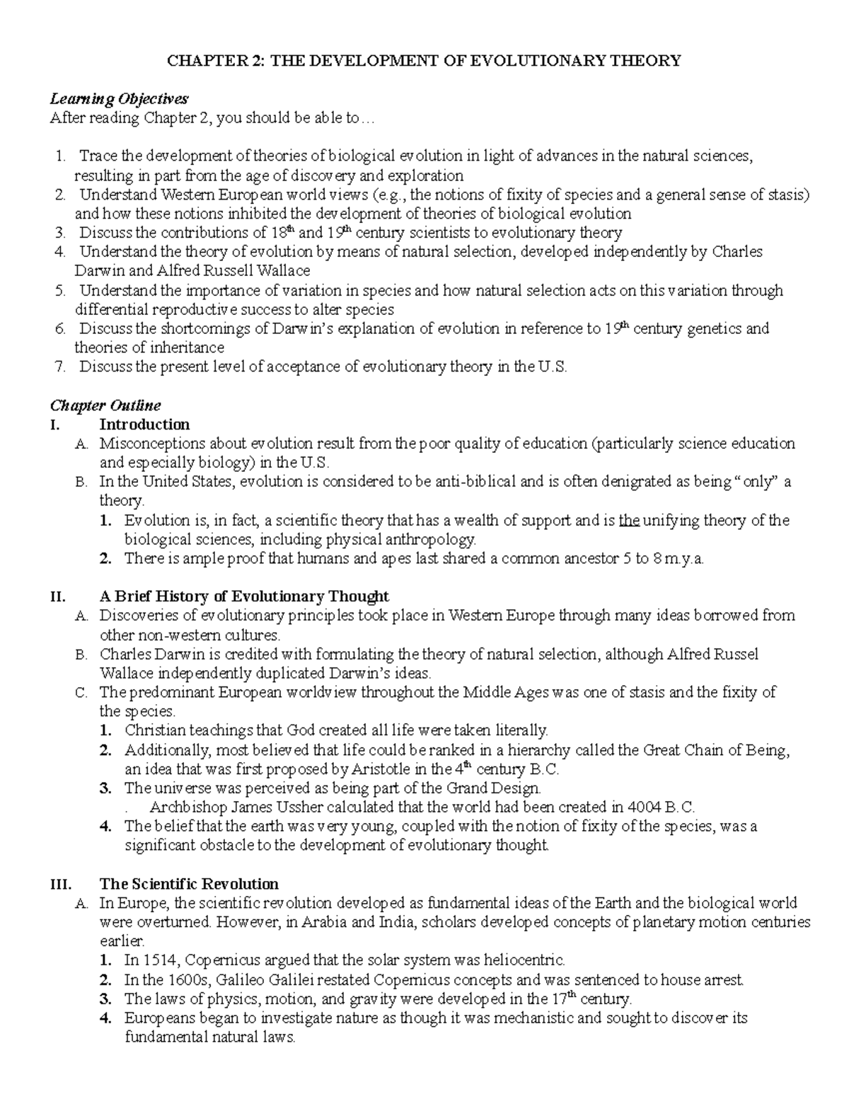 Outline Chapter 2-1 - Lecture notes 2 - CHAPTER 2: THE DEVELOPMENT OF ...