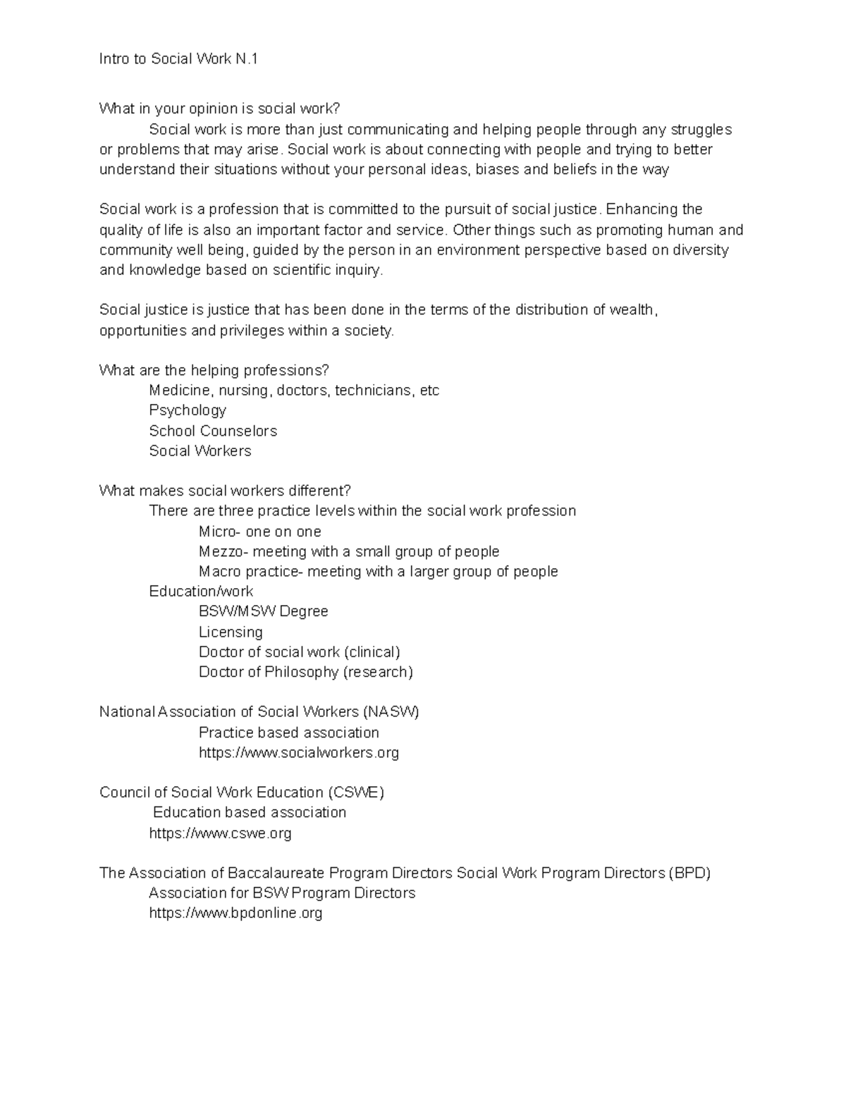 Intro to Social Work Notes - What in your opinion is social work ...