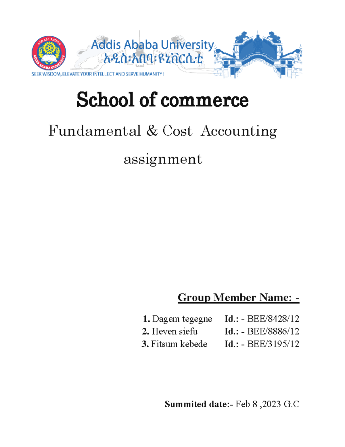 Fundamental cost and accounting cover page - Project Management Context ...