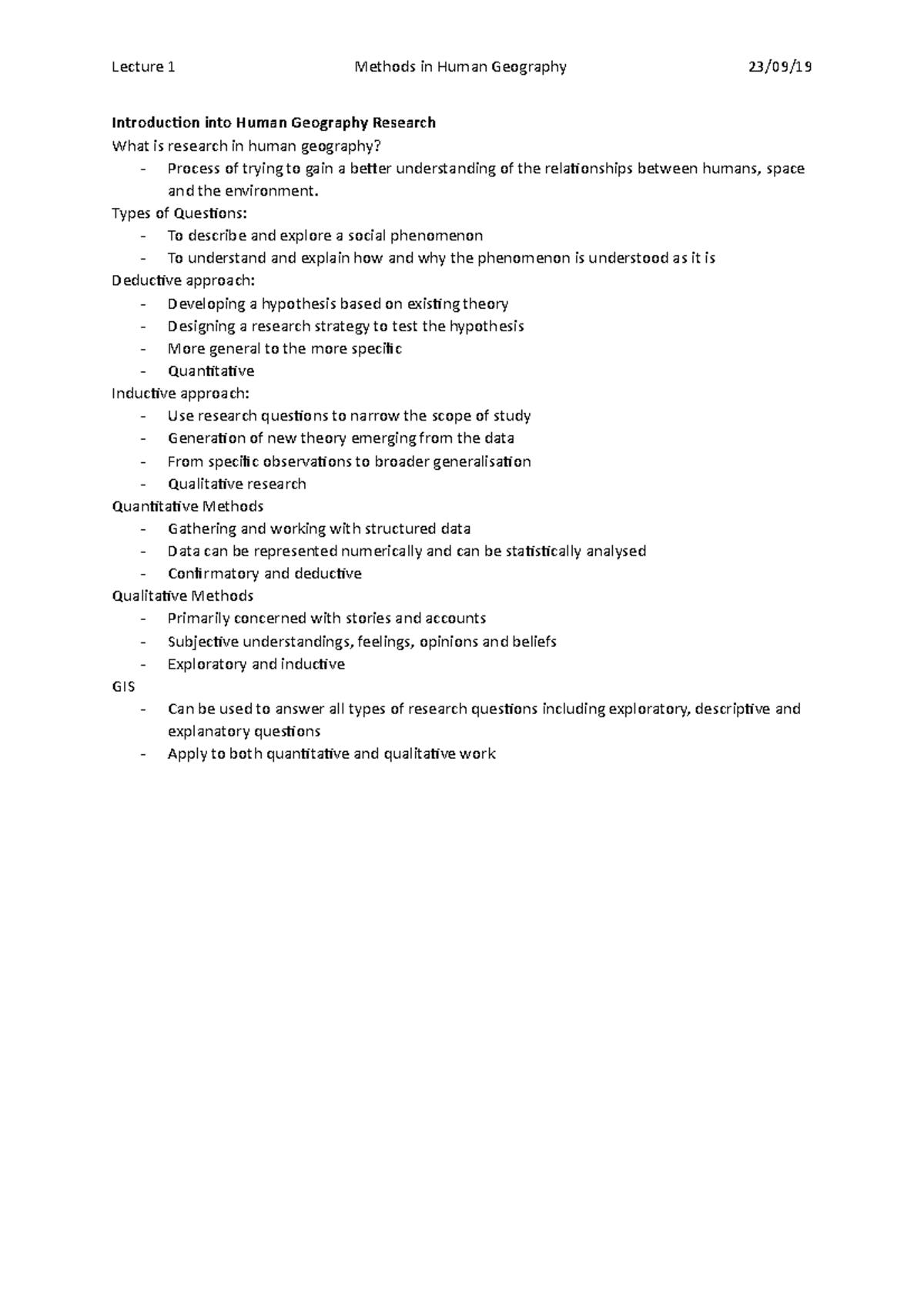 Lecture 1 - Introduction into Human Geography Research - Lecture 1 ...