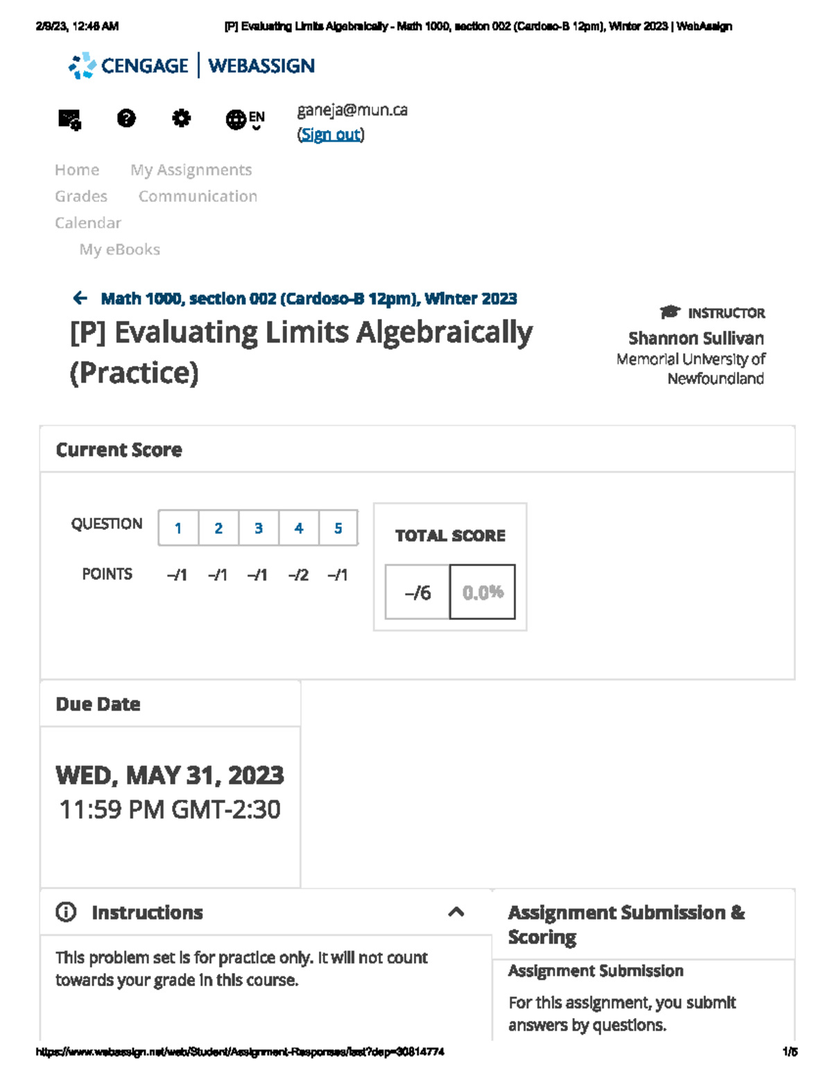Webassign 2 - Math 1000 - Studocu