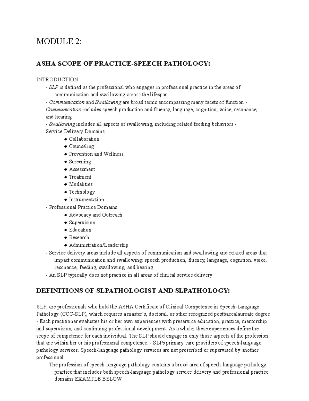 Module 2 - MODULE 2: ASHA SCOPE OF PRACTICE-SPEECH PATHOLOGY ...