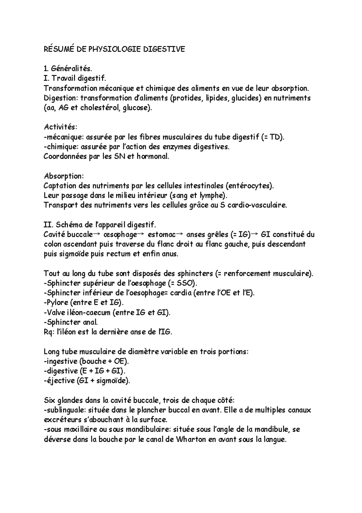 Physio digestive - Digestion des aliments - RÉSUMÉ DE PHYSIOLOGIE ...