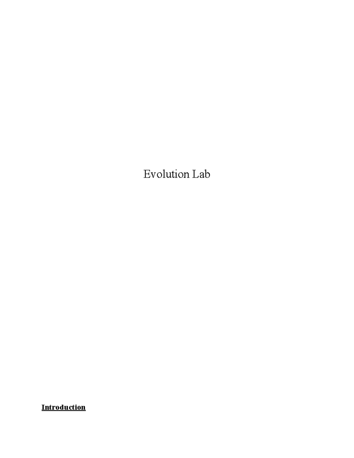 BIO 1010 Evolution Lab - lab results - Evolution Lab Introduction ...