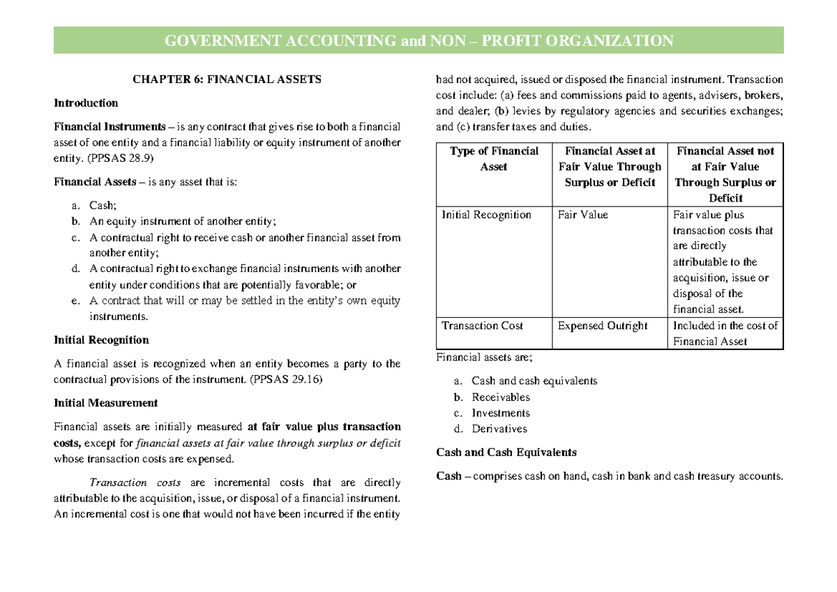 Chapter 6 - Financial Assets - Handouts - CHAPTER 6: FINANCIAL ASSETS ...