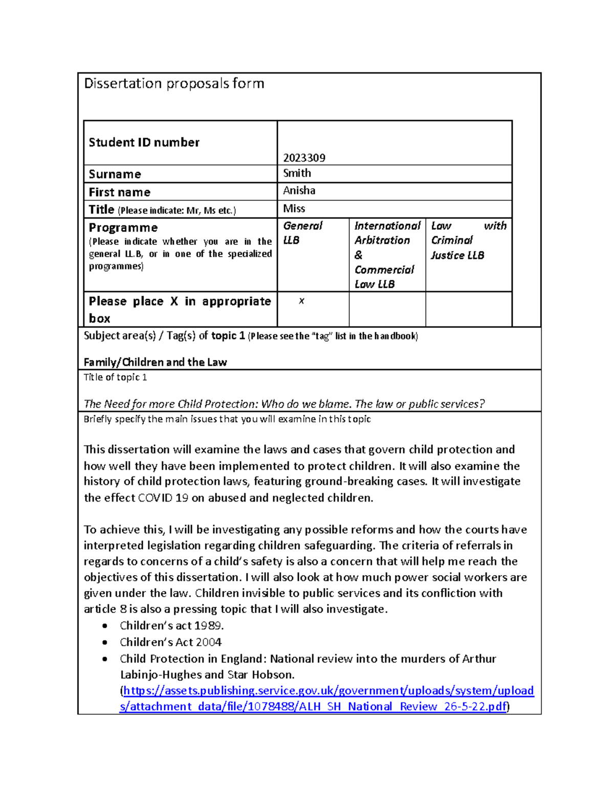 Dissertation proposals form - LX5500 - Brunel University - Studocu