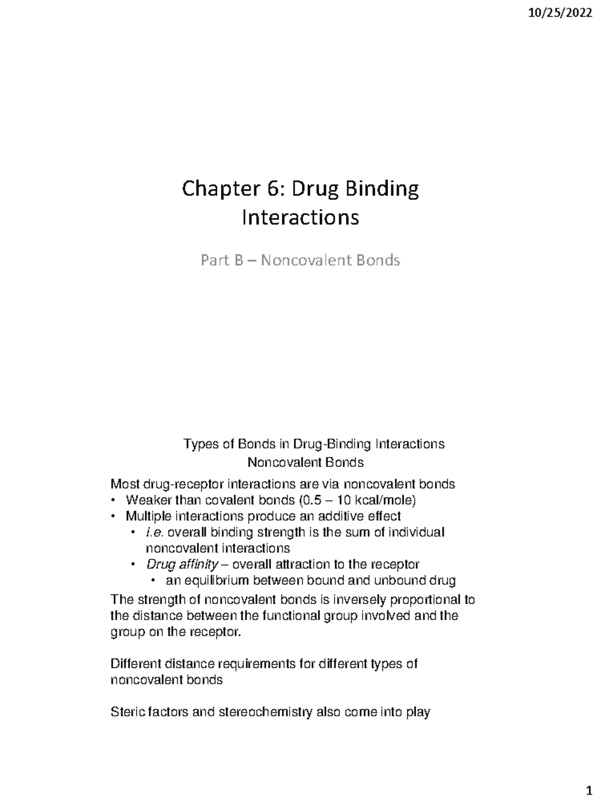 Chapter 6B-ME - Practice Exam Material - Chapter 6: Drug Binding Interactions Part B ...