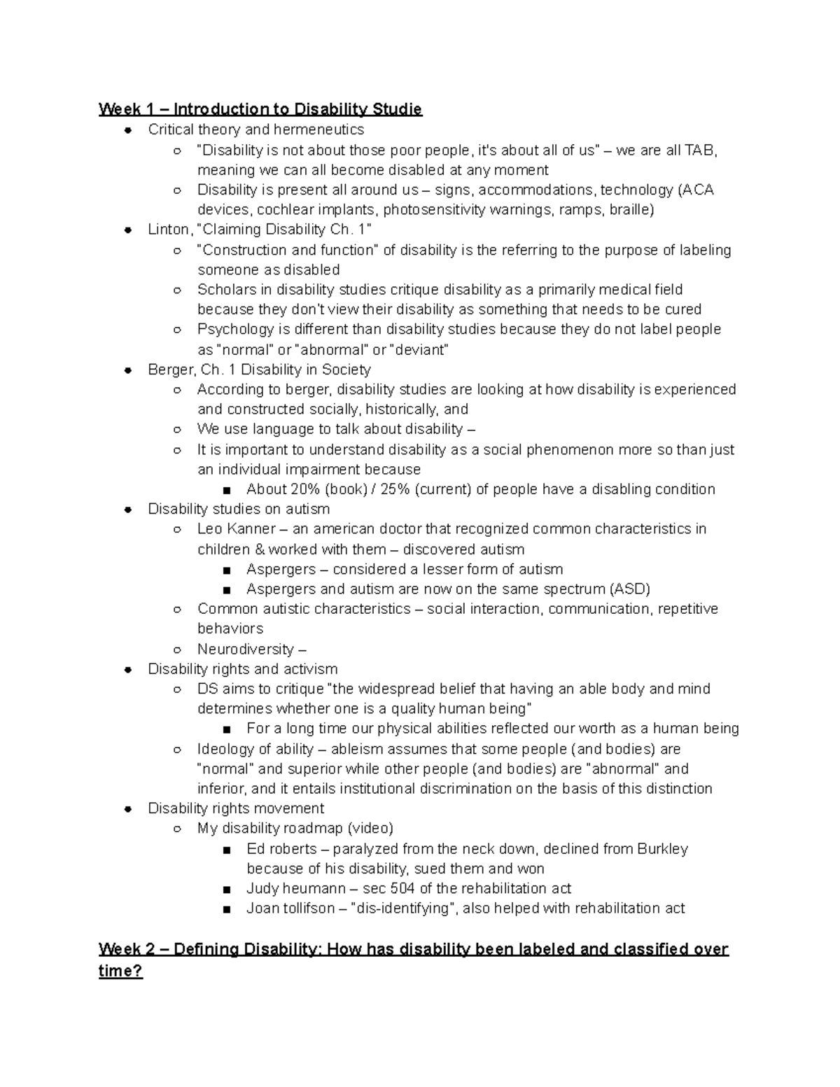 DS Lecture Notes - Quiz 1 - Week 1 – Introduction to Disability Studie ...