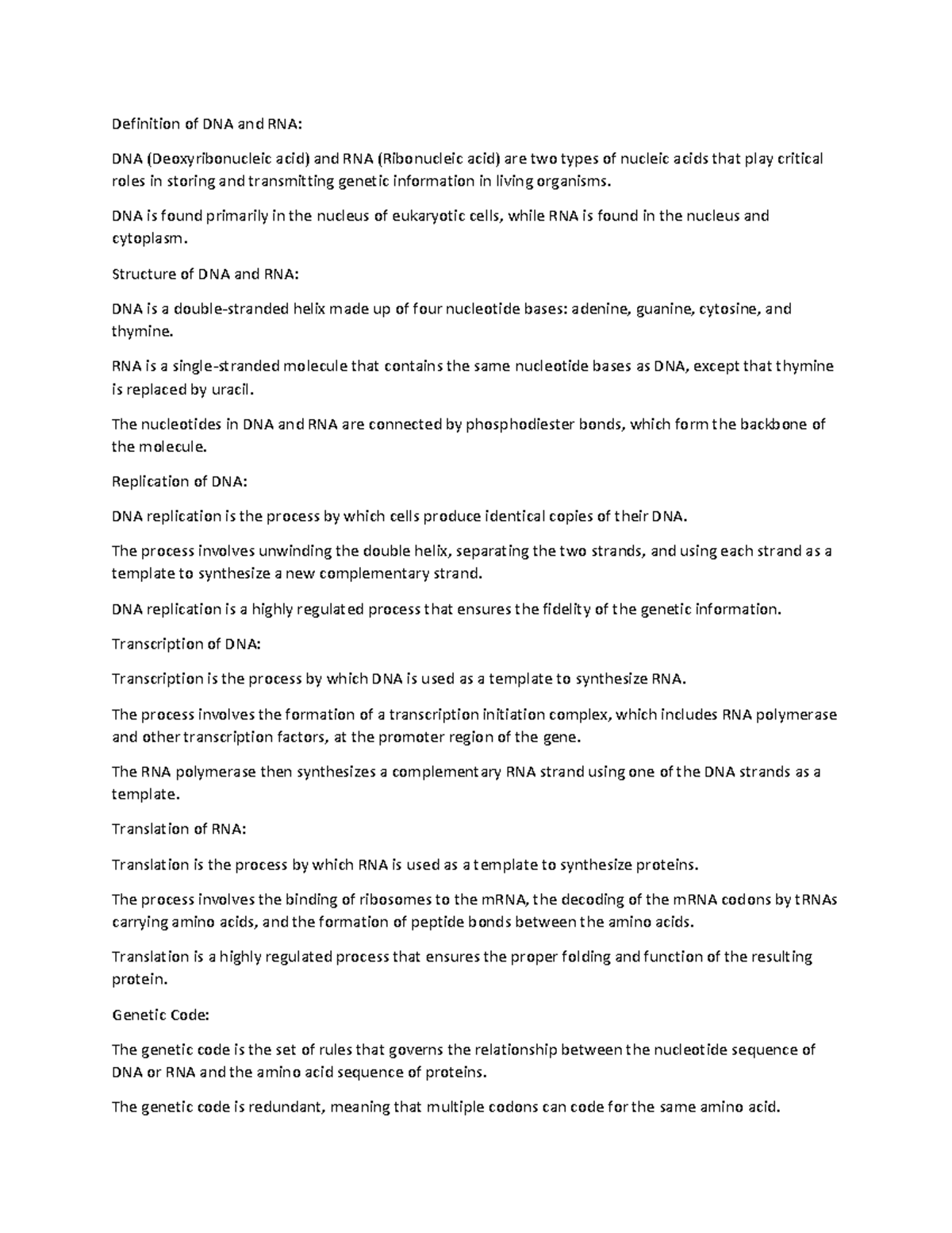 Biochem - Definition of DNA and RNA: DNA (Deoxyribonucleic acid) and ...