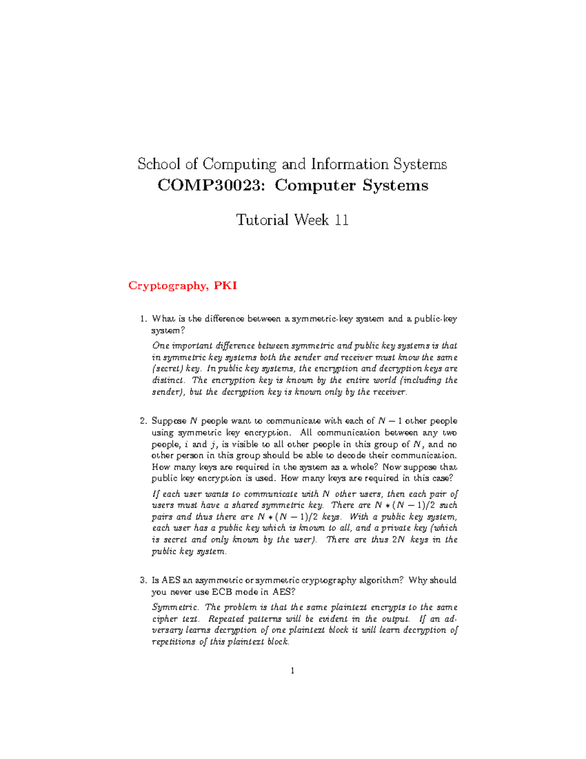 Tutorial-11-solutions - School of Computing and Information Systems COMP30023: Computer Systems ...